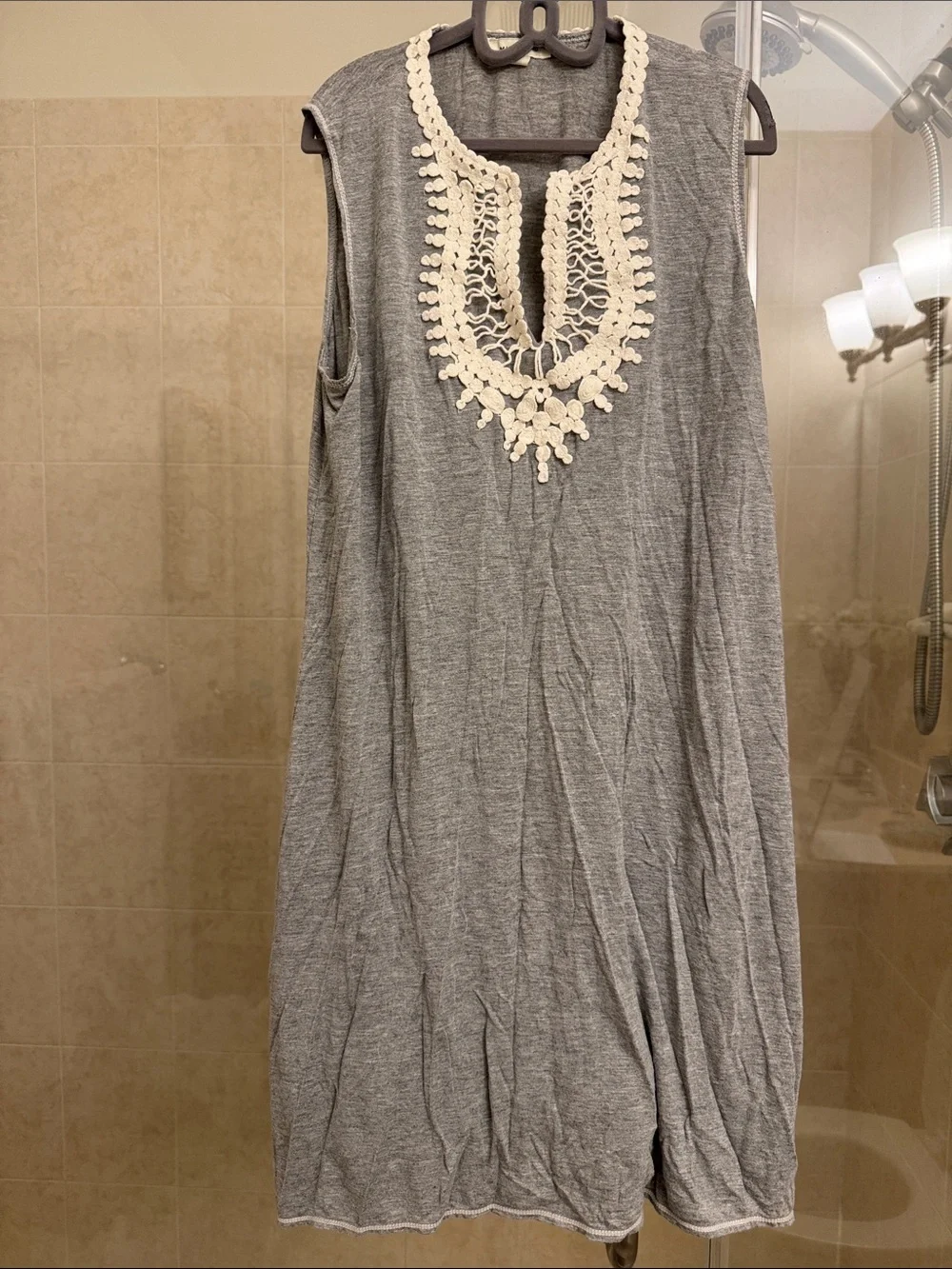 Max Studio | Tops | Max Studio Gray Sleeveless Dress With Cream Crochet ...